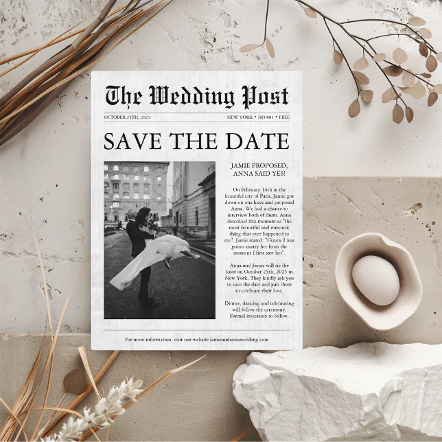 Newspaper Unique Fun Photo Save the Date Announcement Postcard | Zazzle