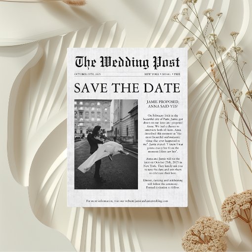 Newspaper Unique Fun Photo Save the Date Announcement Postcard | Zazzle