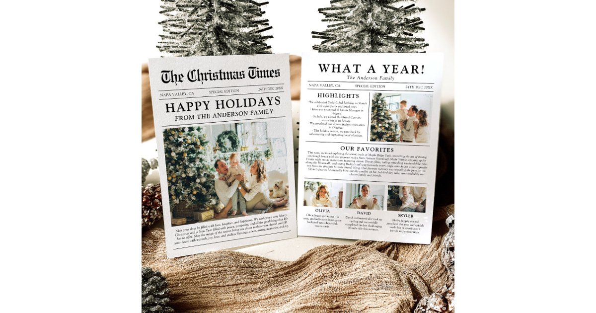 Newspaper Unique Fun What A Year Photo Christmas Holiday Card | Zazzle