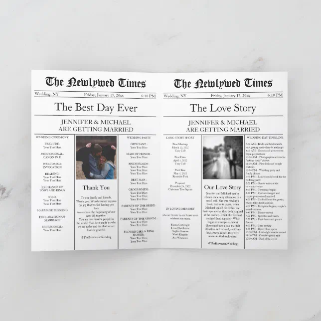 Newspaper Wedding Timeline Program Story | Zazzle