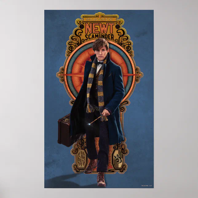 NEWT SCAMANDER™ Walking Art Nouveau Panel Poster | Zazzle
