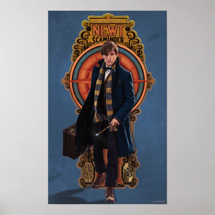 NEWT SCAMANDER™ Walking Art Nouveau Panel Poster | Zazzle