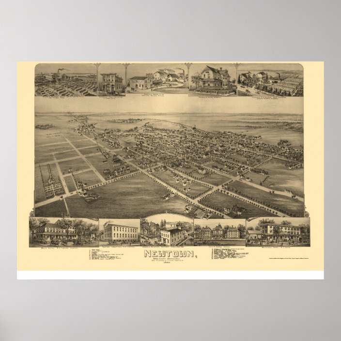 Newtown, PA Panoramic Map - 1893 Poster | Zazzle.com