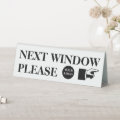 Next window please finger pointing DIY logo Table Tent Sign | Zazzle