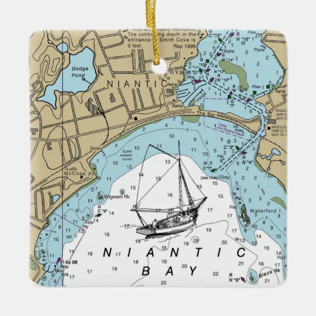 Niantic CT Nautical Chart Ceramic Ornament | Zazzle