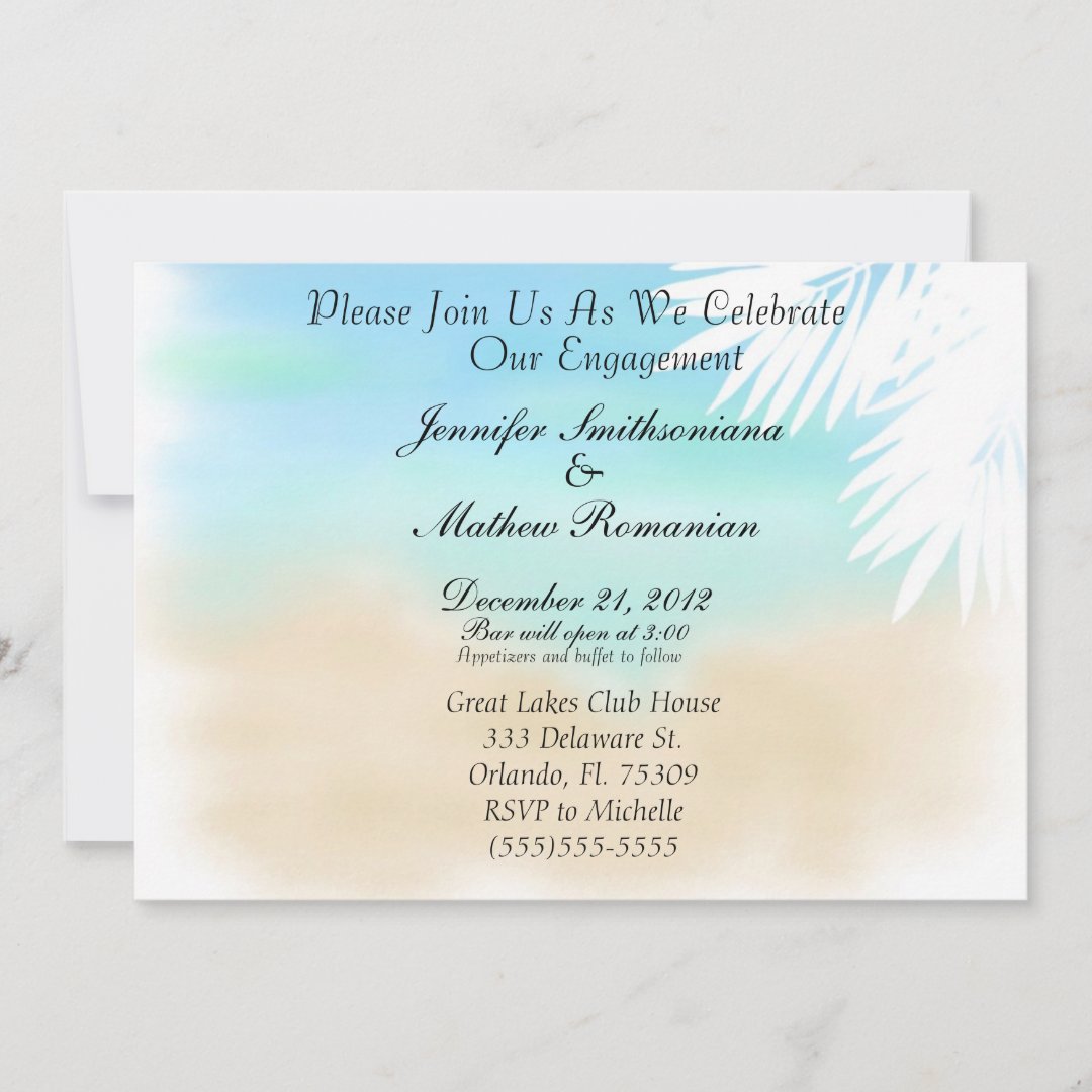 Nice Beach Scene Theme Engagement Party Invitation | Zazzle