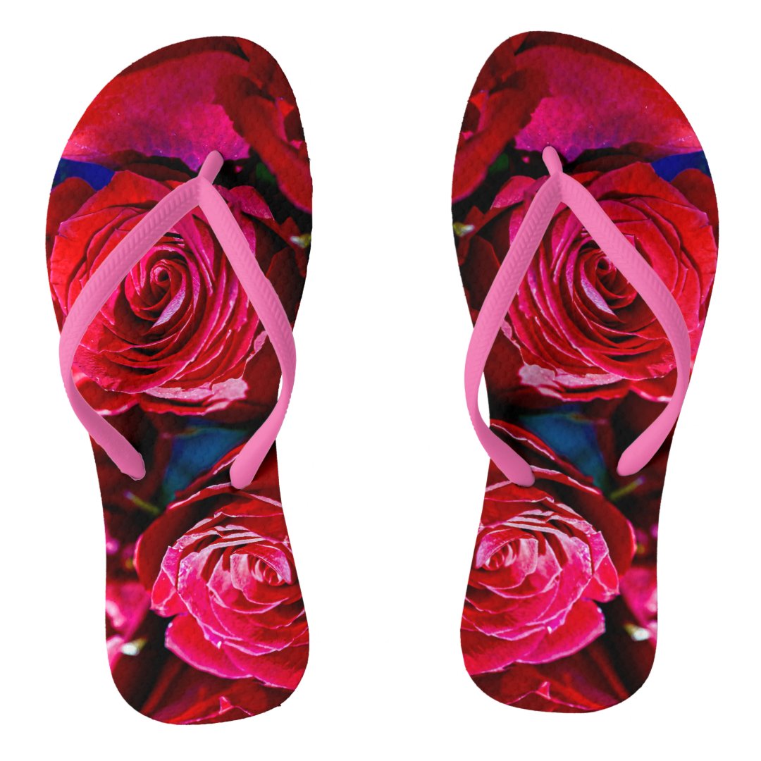 Nice Bunch Of Red Roses Flip Flops | Zazzle