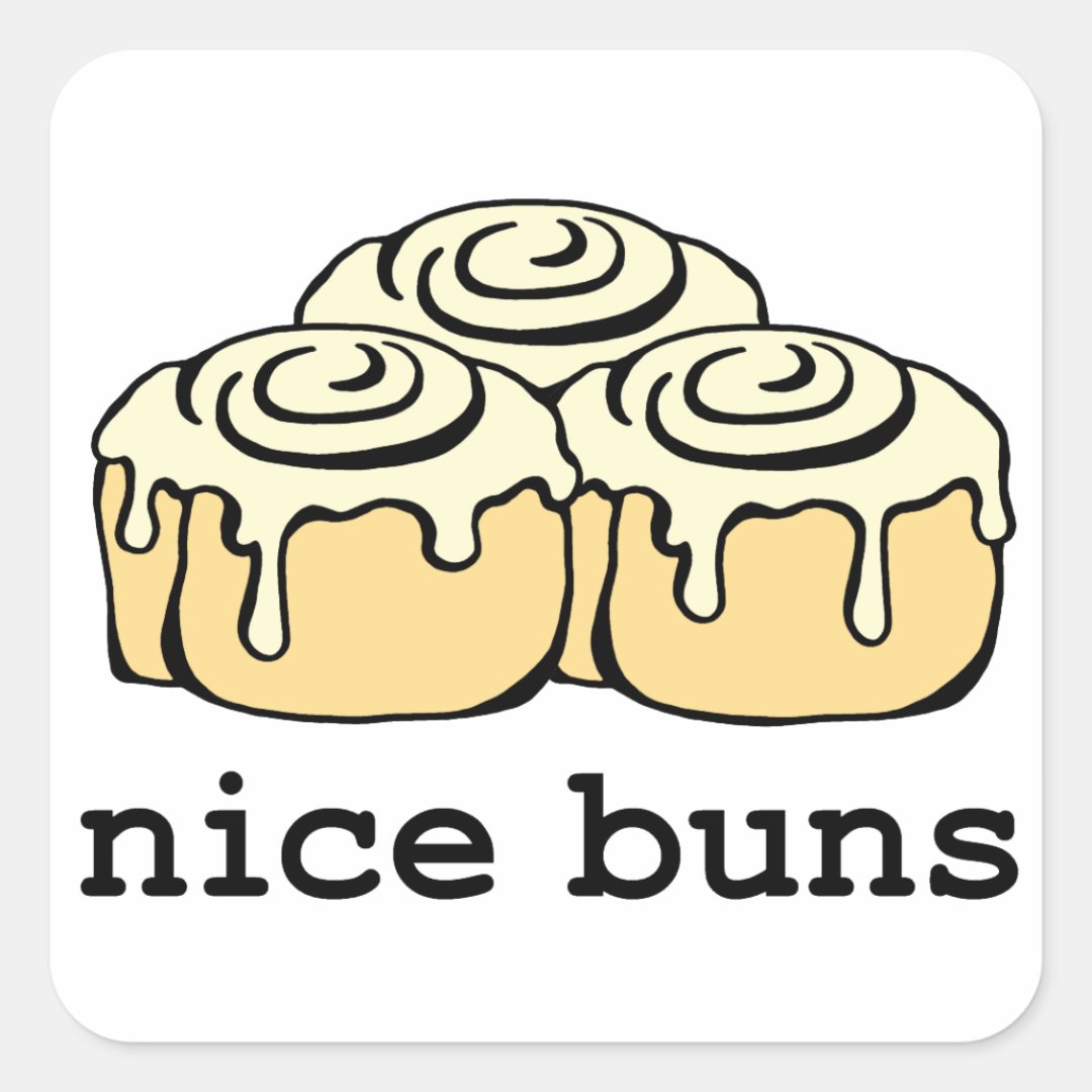 Nice Buns Cartoon Cinnamon Roll Square Sticker | Zazzle