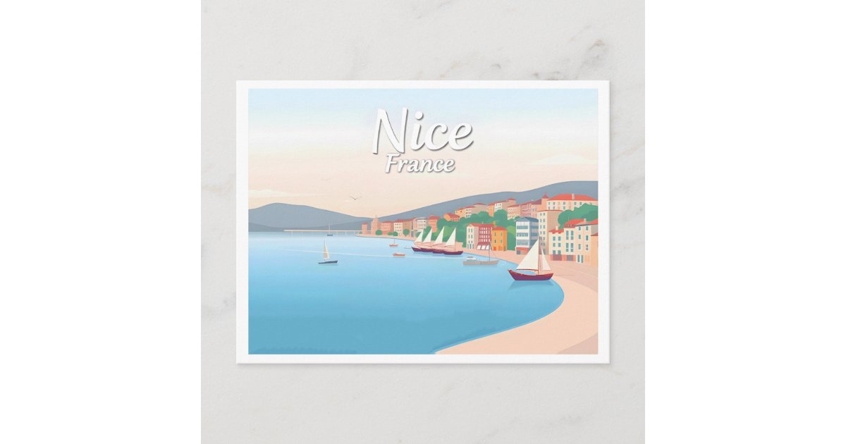 Nice France French Riviera Pastel Travel Postcard | Zazzle