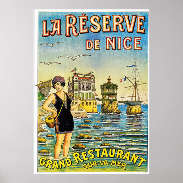 Nice, France, woman in swimsuit on the beach Poster | Zazzle