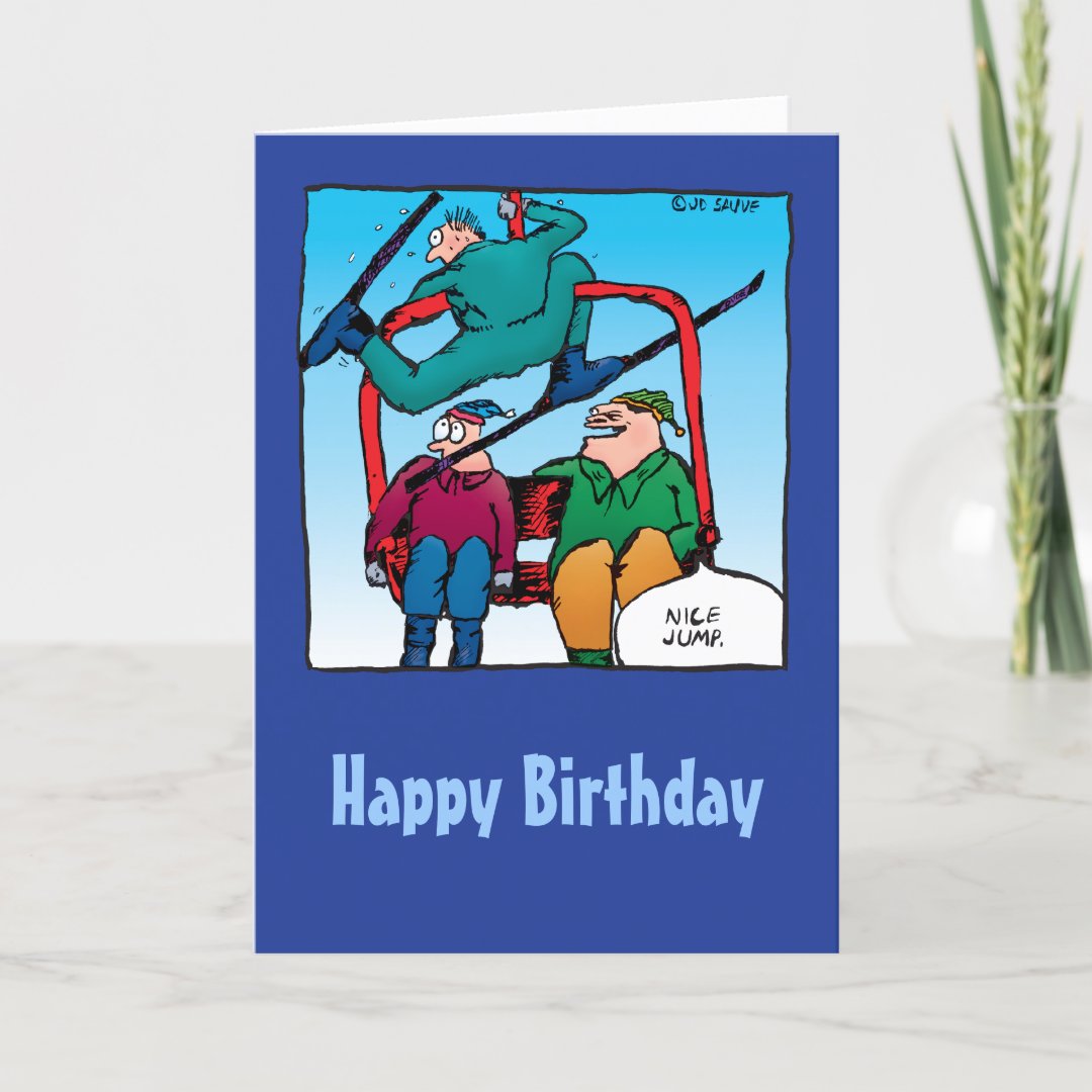 Nice Jump! Skiers Birthday Card | Zazzle