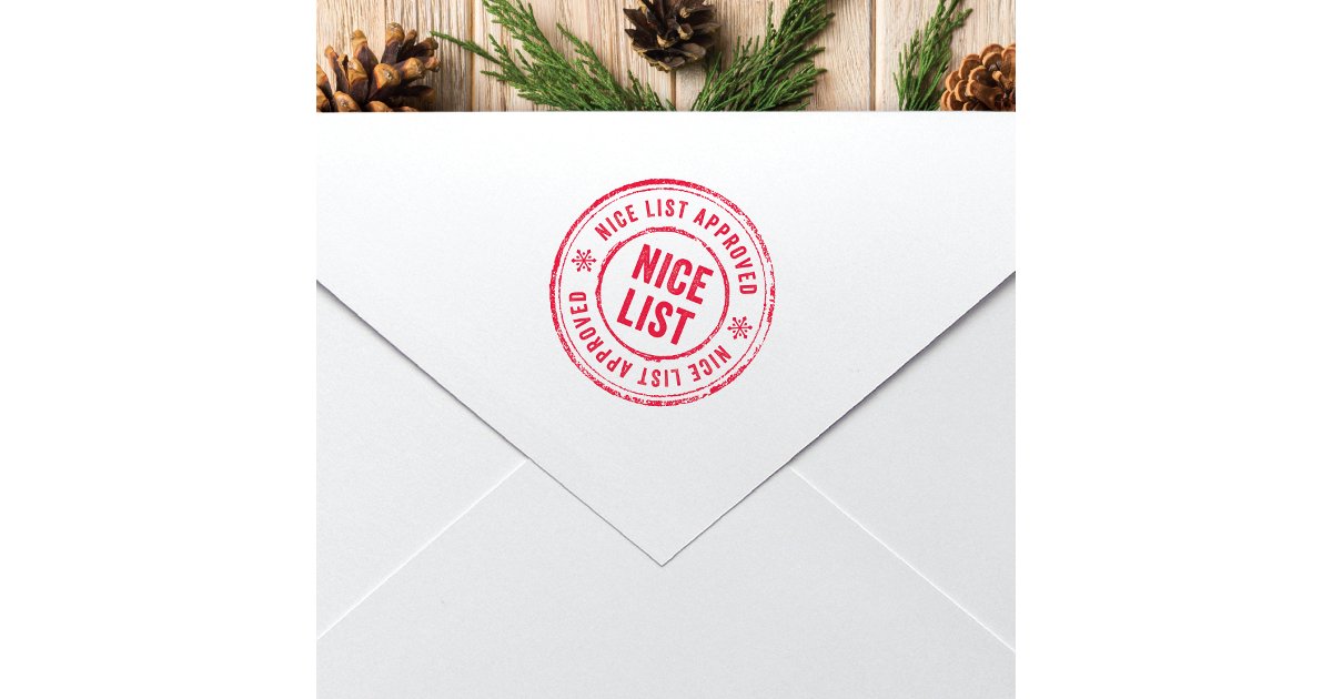 NICE List Approved Cute Christmas Holiday Rubber Stamp | Zazzle
