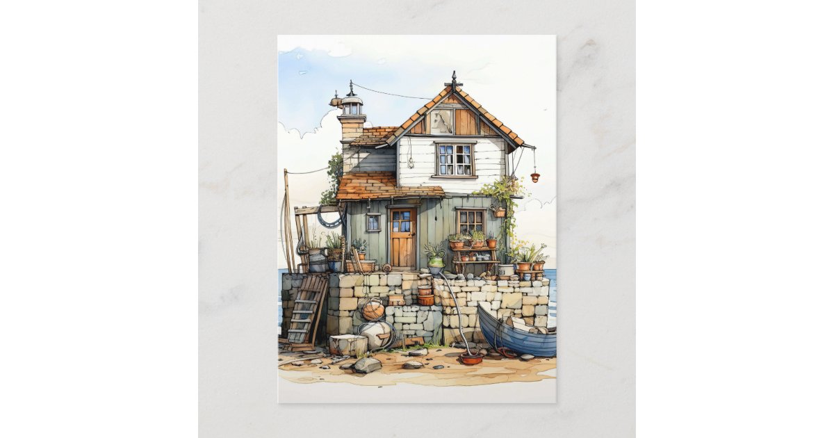 Nice Little Seaside Shack Art Postcard | Zazzle