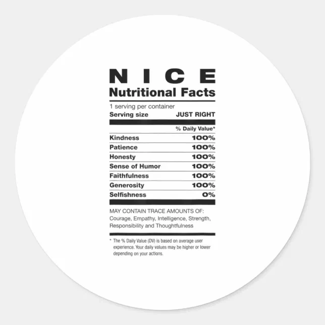 Nice Nutritional Facts Ingredients Chri Classic Round Sticker | Zazzle