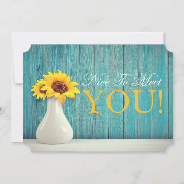 Nice To Meet You Sunflower Turquoise Golden Yellow Thank You Card | Zazzle