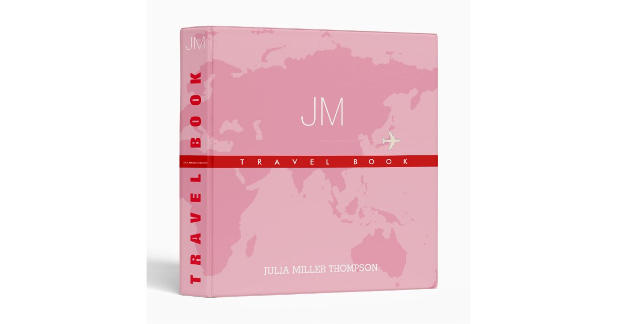 nice travel-book with pink world map 3 ring binder | Zazzle