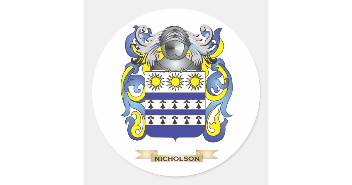 Nicholson Coat of Arms (Family Crest) Classic Round Sticker | Zazzle