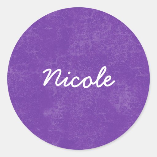 NICOLE Purple White Custom Name Gift Collection Round Sticker | Zazzle