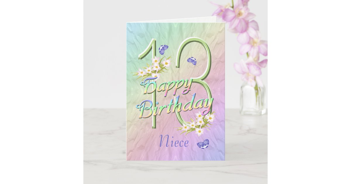 Niece 13th Birthday Butterflies and Flowers Card | Zazzle