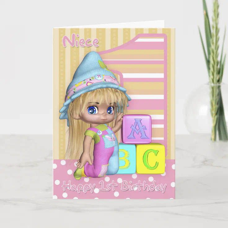 Niece 1st Birthday Card With Cute Little Girl | Zazzle