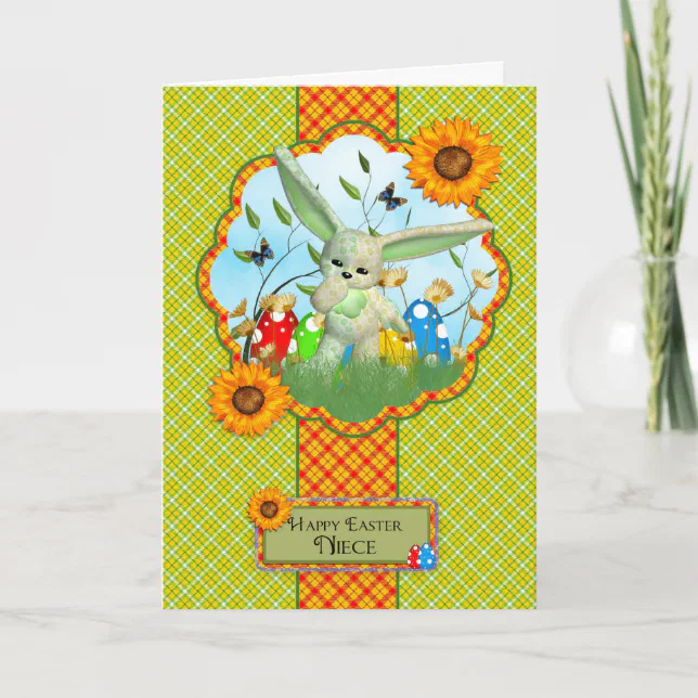 Niece Cute Easter Card With Rabbit And Easter Eggs | Zazzle