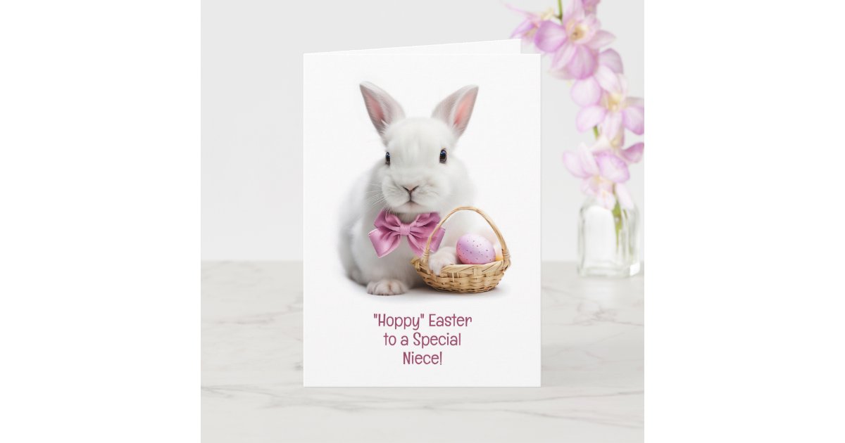 Niece Happy Easter Cute White Easter Bunny Card | Zazzle