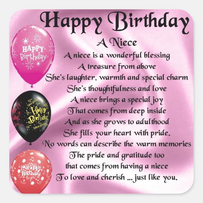 Niece Poem Happy Birthday Square Sticker Zazzle Niece Poem Happy Birthday Square Sticker Zazzle