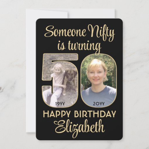 Nifty Fifty Black & Gold 50th Birthday Party Photo Invitation | Zazzle