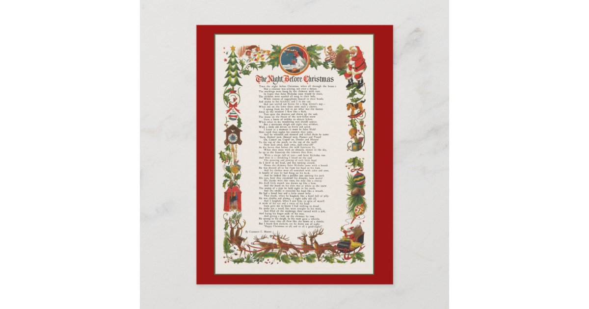 Night Before Christmas Decorated Poem Holiday Postcard | Zazzle