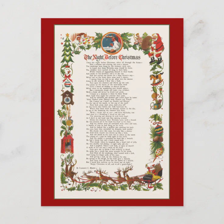 Night Before Christmas Decorated Poem Holiday Postcard | Zazzle