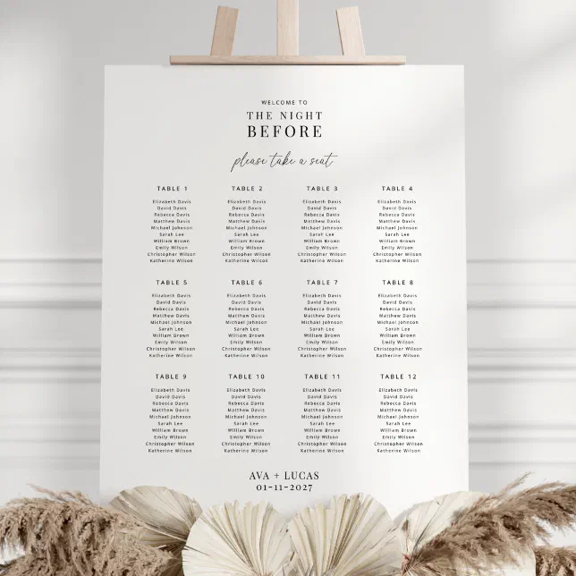 Night Before Rehearsal Dinner Table Seating Chart Foam Board | Zazzle