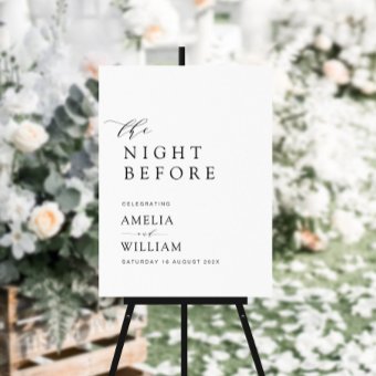 Night before simple black script wedding sign | Zazzle
