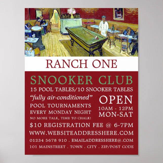 Night Café, Van Gogh, Pool Club, Snooker Club Poster | Zazzle