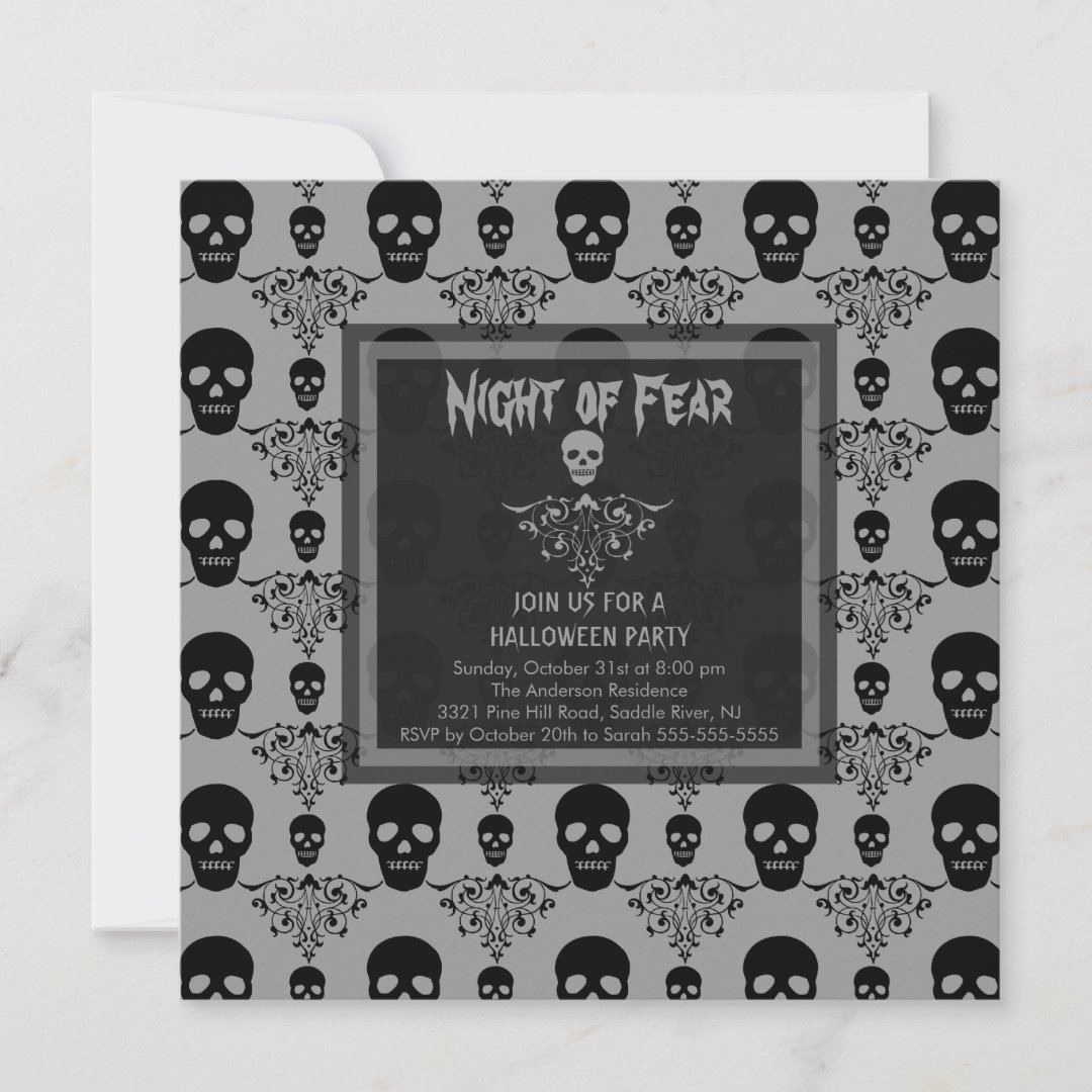 Night of Fear SKULL Halloween Party Invitation | Zazzle