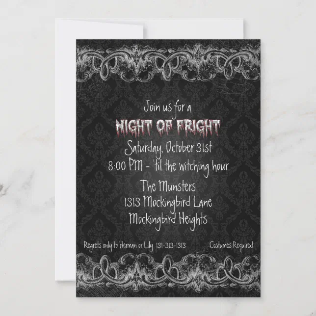 Night of Fright Black Haunted Halloween Invitation | Zazzle
