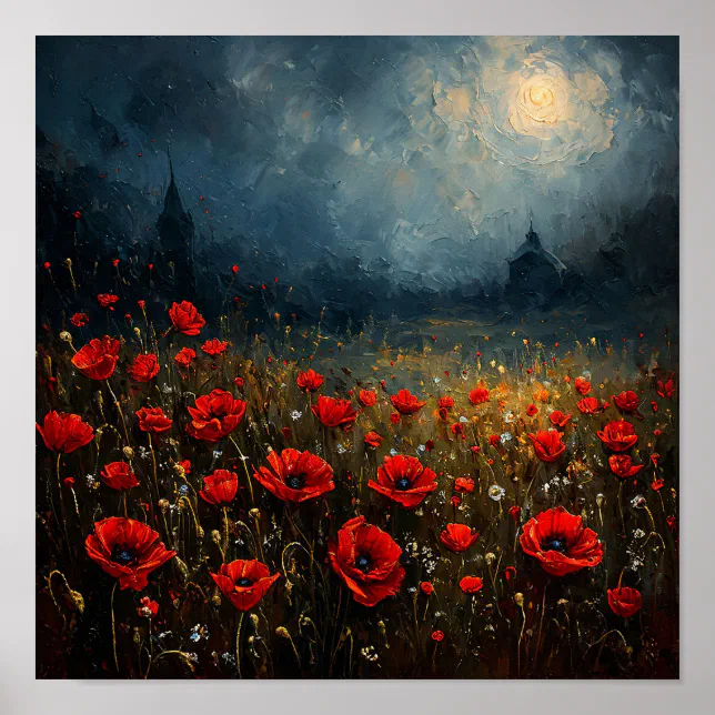 Night poppy field poster | Zazzle