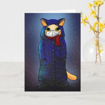 Night Rain Face Mask Cat Card | Zazzle