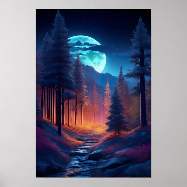 Night Road through the Enchanted Forest Poster | Zazzle