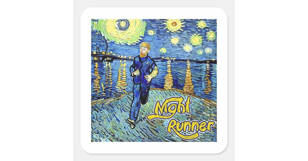 Night Runner Starry Night Square Sticker | Zazzle