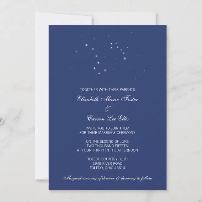 Night Sky Constellations Wedding Invitation | Zazzle