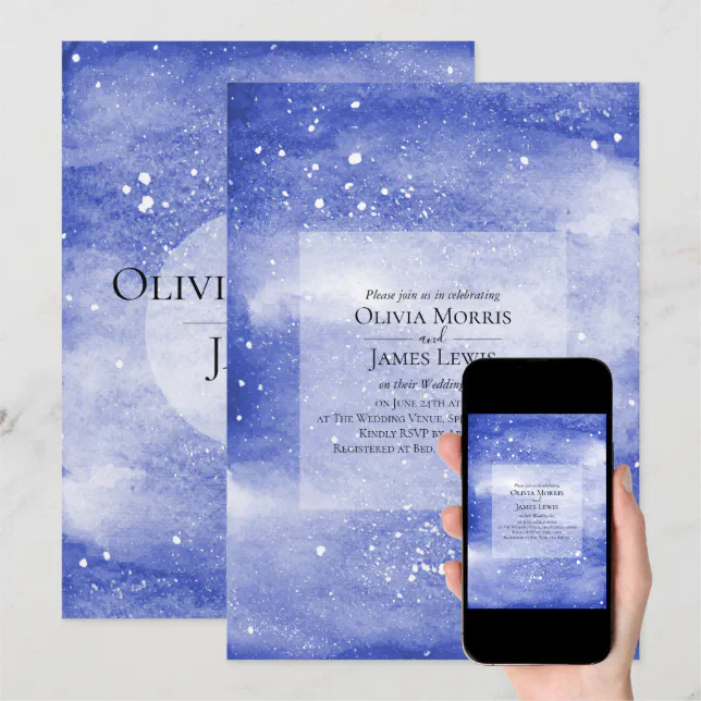 Night Sky Galaxy Blue Cosmic Wedding Invitation | Zazzle