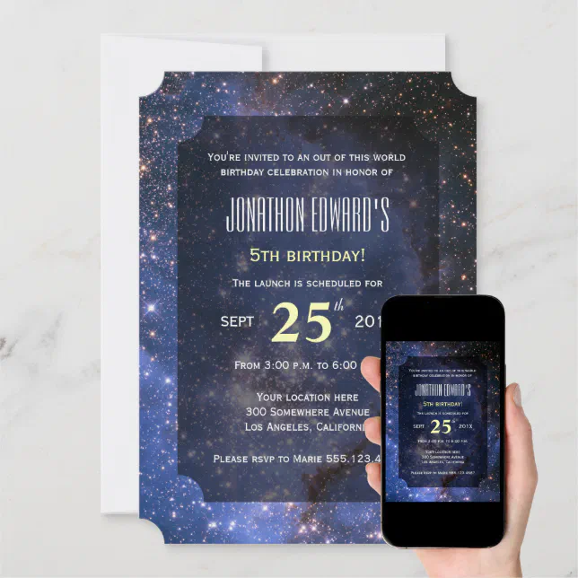 Night Sky / Space Theme Birthday Party Invitation | Zazzle