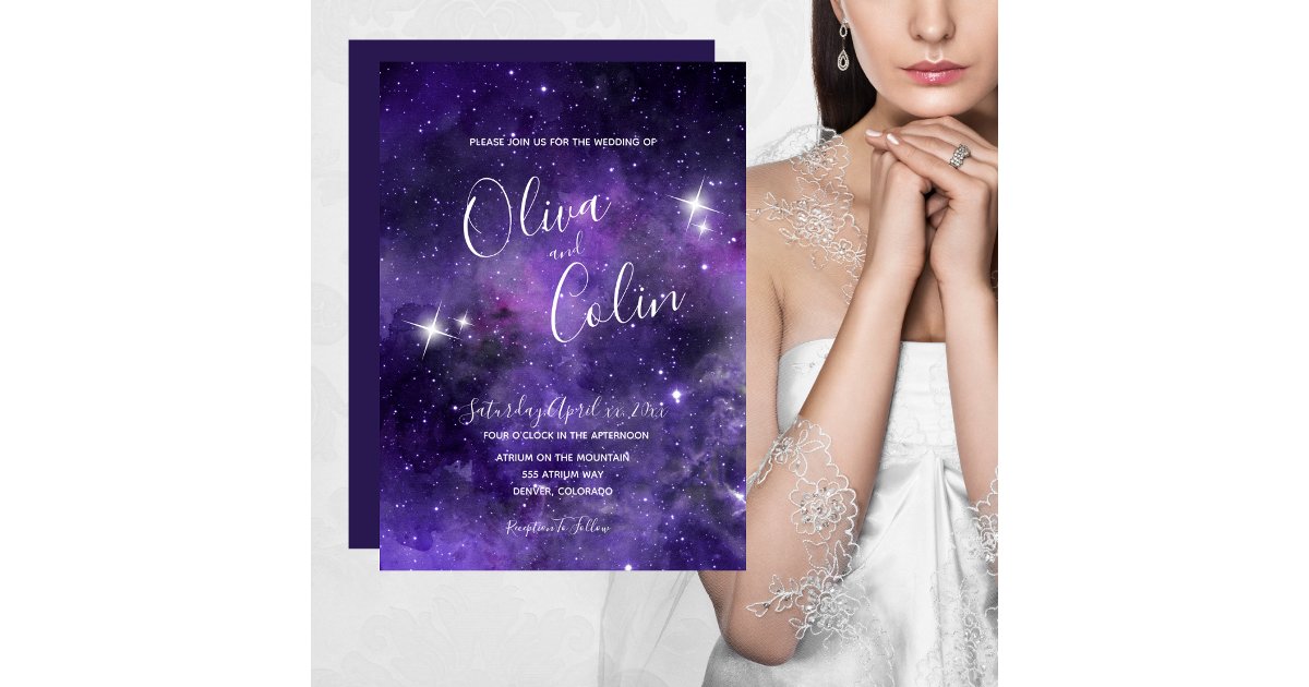 Night Sky Starlight Purple Wedding Invitation | Zazzle