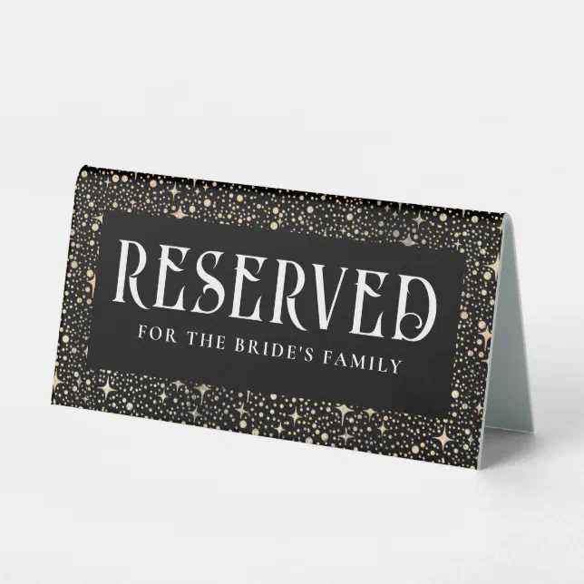 Night Sky Stars Black Wedding Reserved Table Tent Sign | Zazzle