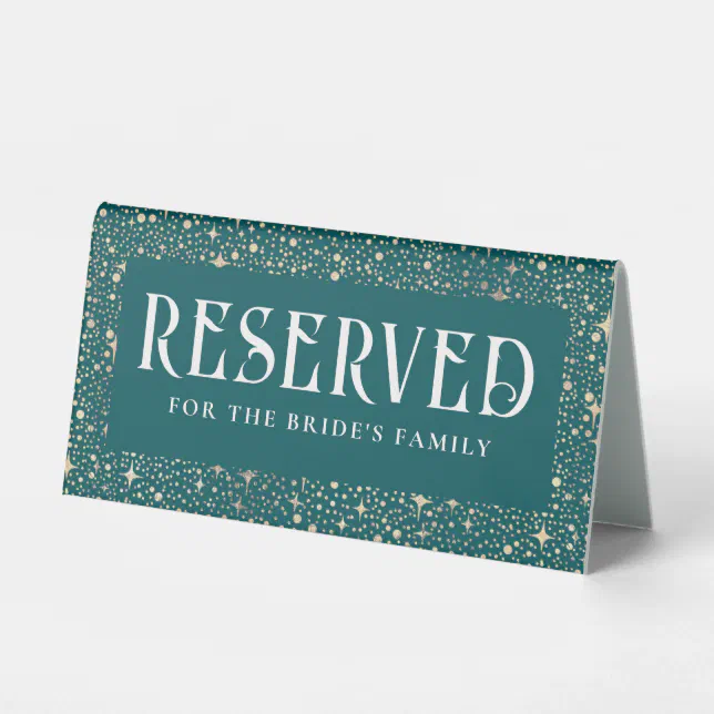 Night Sky Stars Teal Wedding Reserved Table Tent | Zazzle