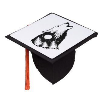 Night Sky Wilderness Howling Wolf Graduation Cap Topper | Zazzle