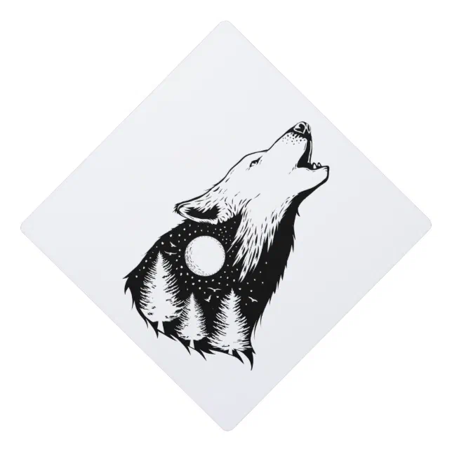 Night Sky Wilderness Howling Wolf Graduation Cap Topper | Zazzle