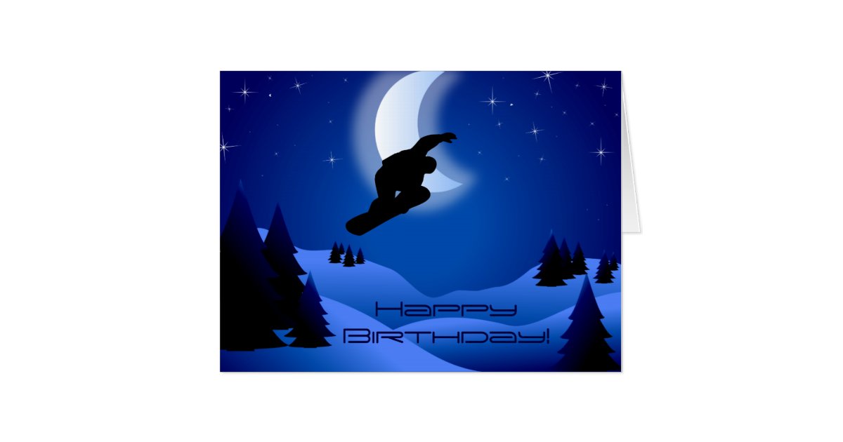 Night Snowboarding Mountain Happy Birthday BIG Card | Zazzle