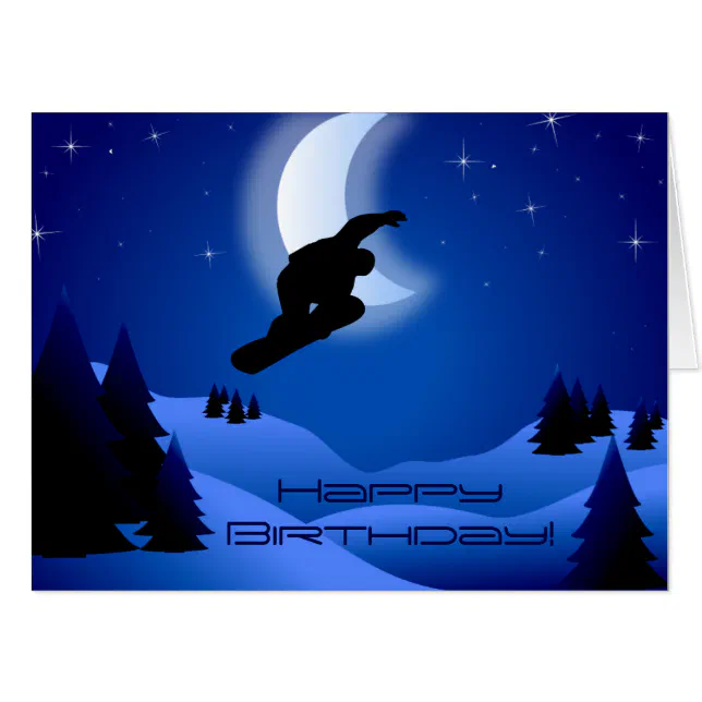 Night Snowboarding Mountain Happy Birthday BIG Card | Zazzle