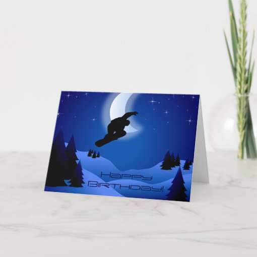 Night Snowboarding Mountain Moon Happy Birthday Card | Zazzle